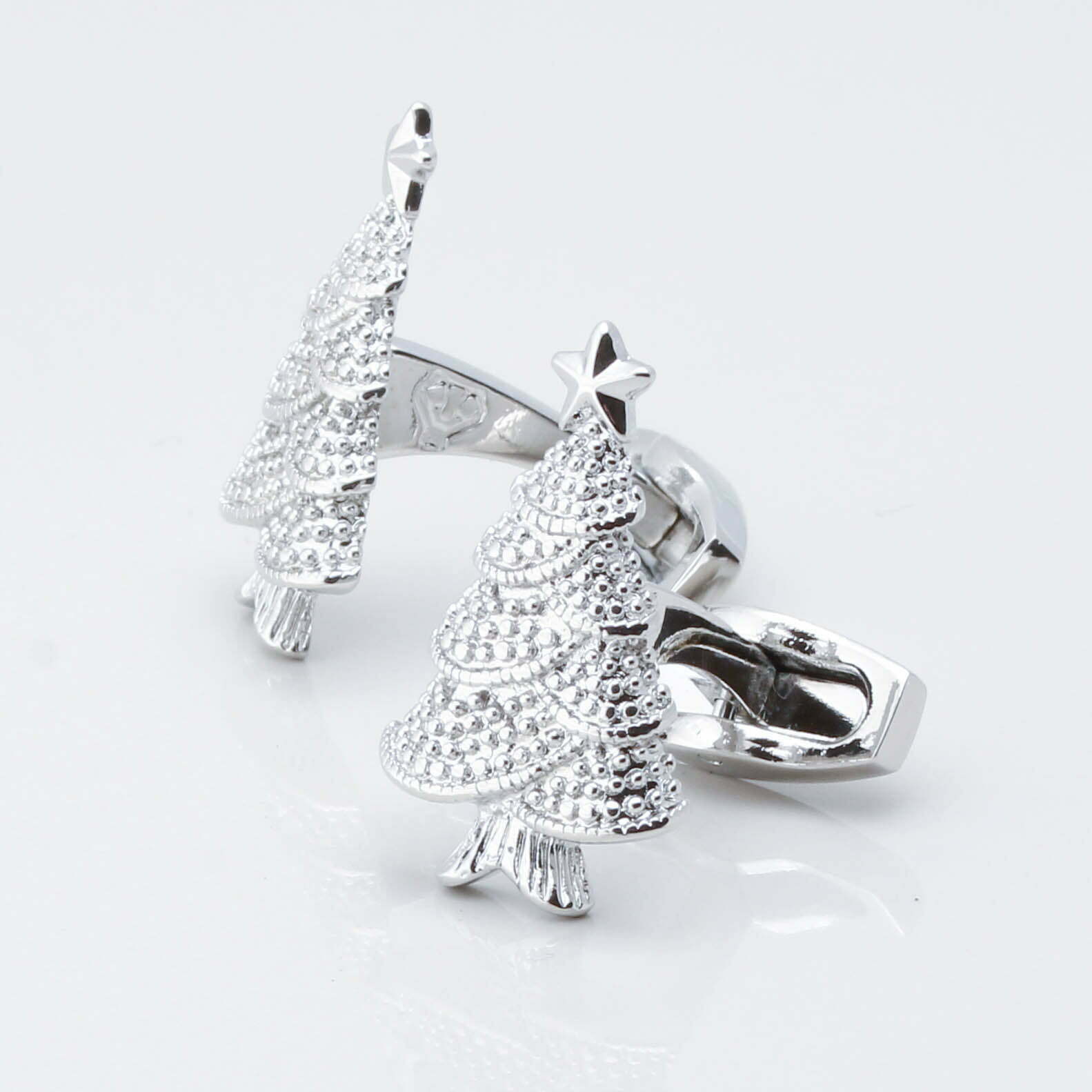 Silver Christmas Tree Cufflinks by Badger & Brown.