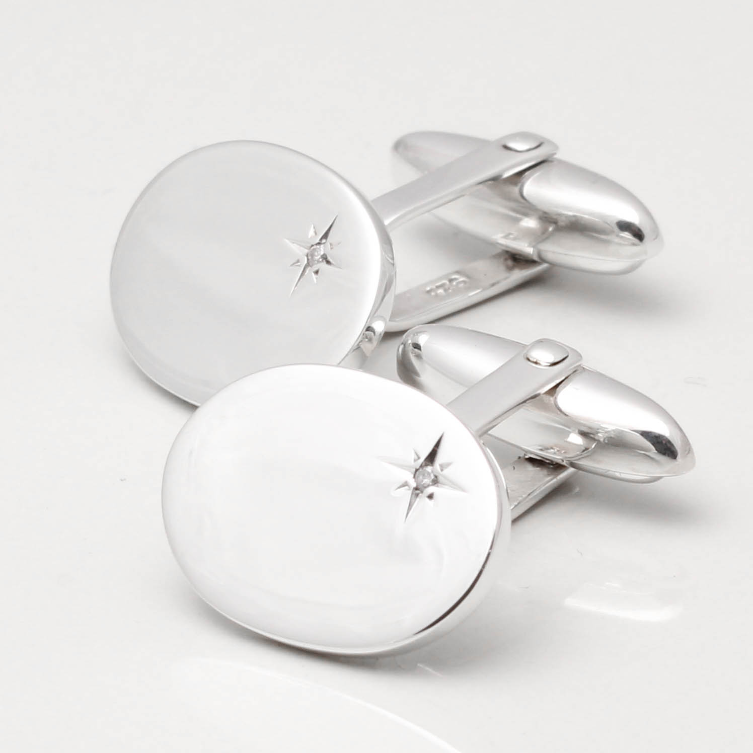 Sterling Silver Oval With Offset Diamond Cufflinks by Badger ...