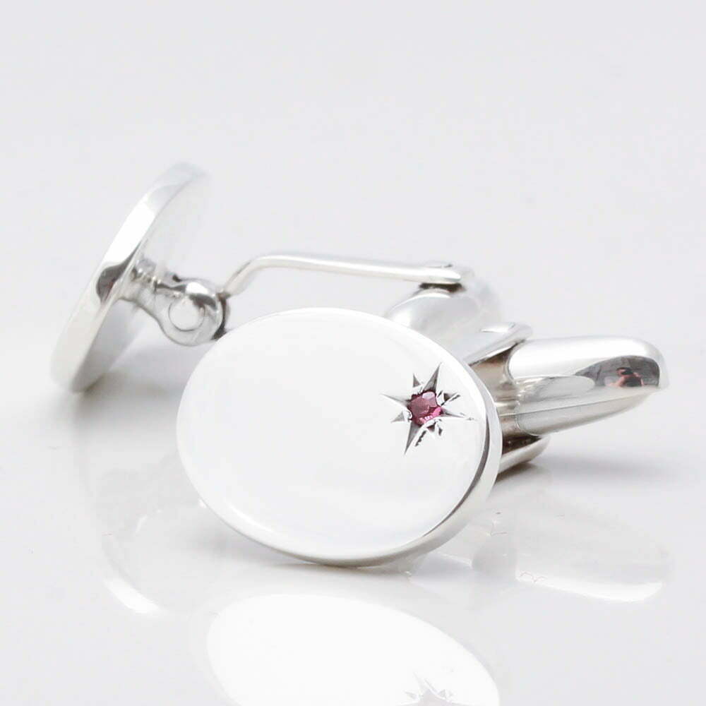 Sterling Silver Oval With Offset Ruby Cufflinks by Badger & BrownBadger ...