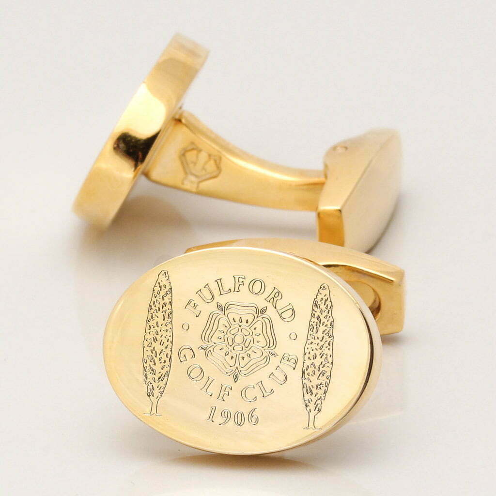 Gold Plated Oval Engraved Logo Cufflinks by Badger & BrownBadger and ...