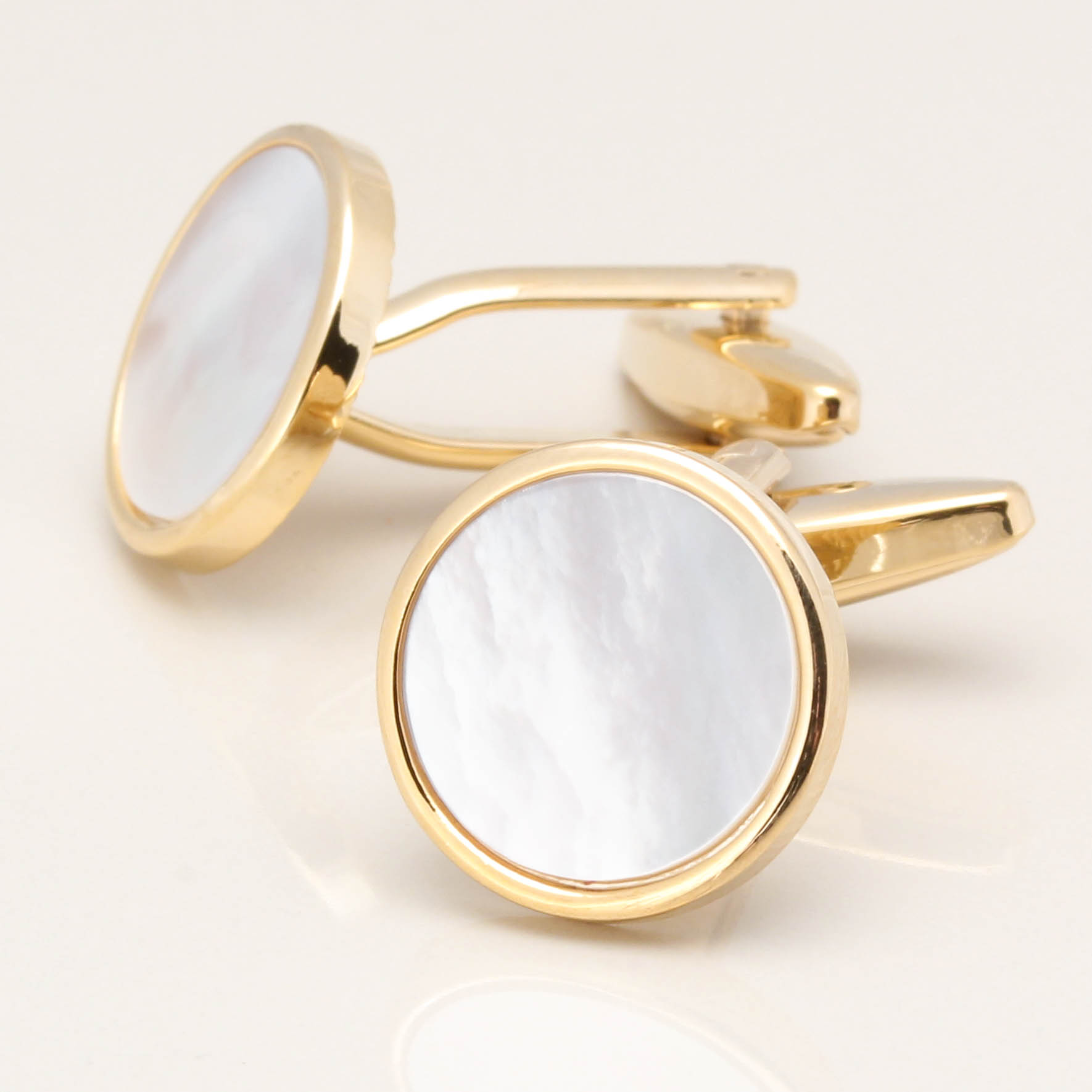 Gold Circular Mother of Pearl Cufflinks by Badger & BrownBadger and ...