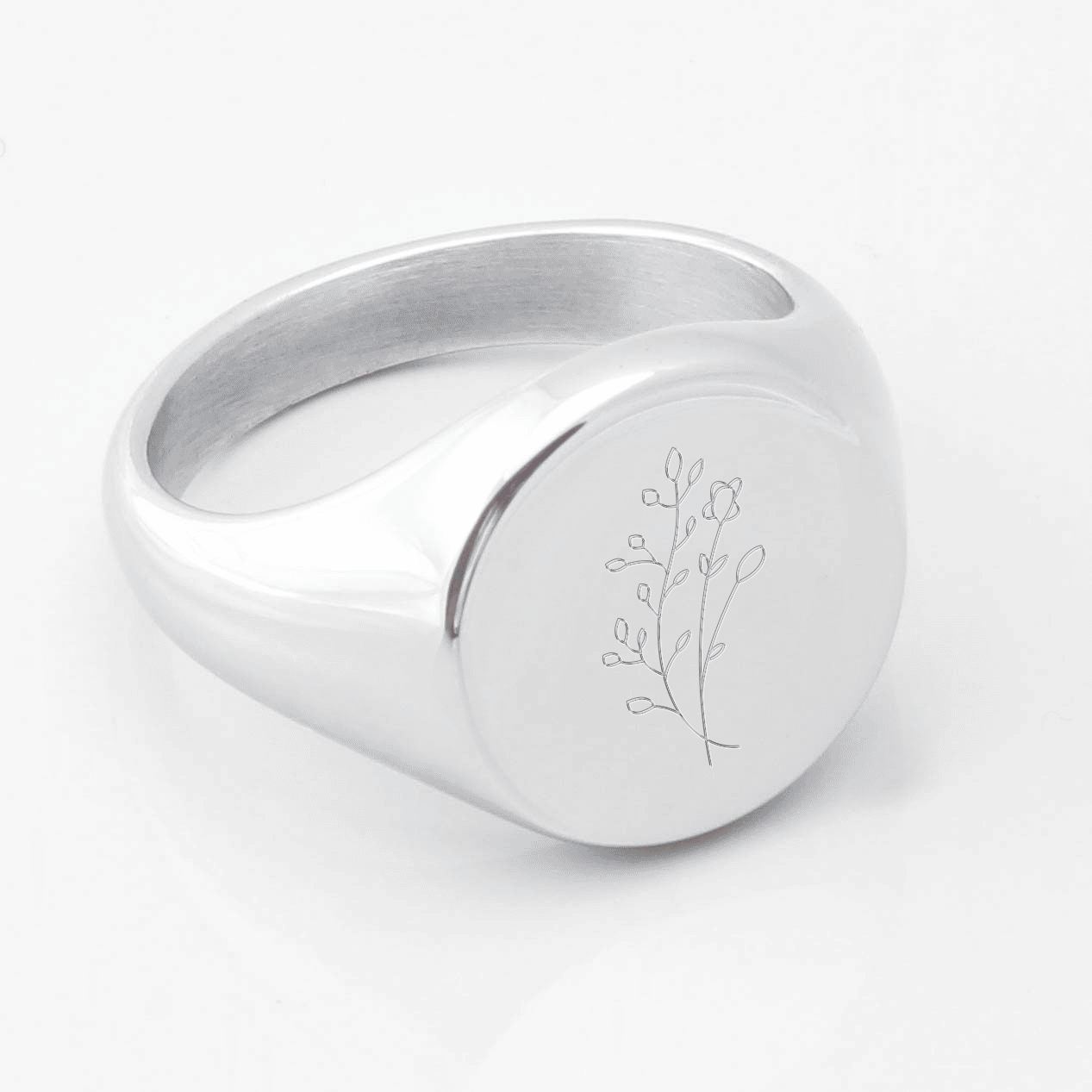Flower Engraved Signet Ring By Badger & brown