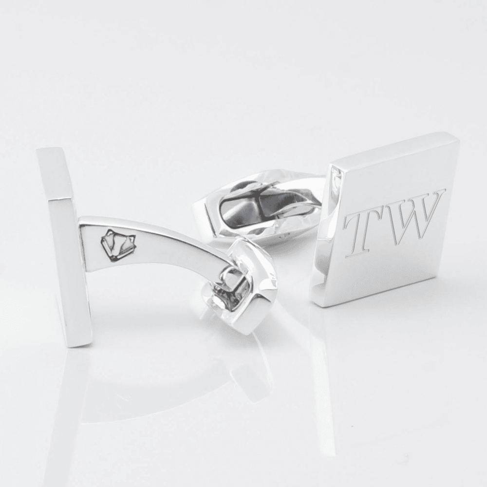 Sterling Silver Square Engraved Initial Cufflinks by Badger ...